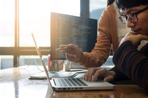 premium photo programmer coding software development working project it