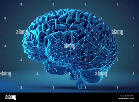 Human Brain Shape Of An Artificial Intelligence With Line Dots On Dark Blue Color Background