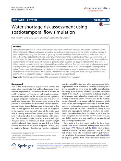 Pdf Water Shortage Risk Assessment Using Spatiotemporal Flow Simulation