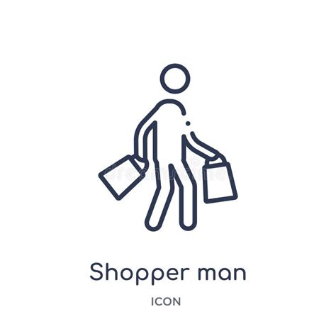 Shopper Man Outline Icon Isolated Line Vector Illustration From Behavior Collection Stock