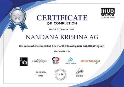 Im Thrilled To Have Completed My Internship In Ai And Robotics At Ihub Robotics Keralas