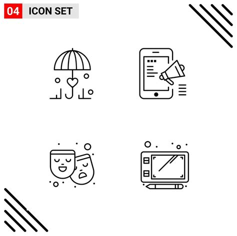 Pixle Perfect Set Of 4 Line Icons Outline Icon Set For Webite Designing