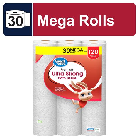 Great Value Ultra Strong 2 Ply Toilet Paper 30 Mega Rolls Septic Safe