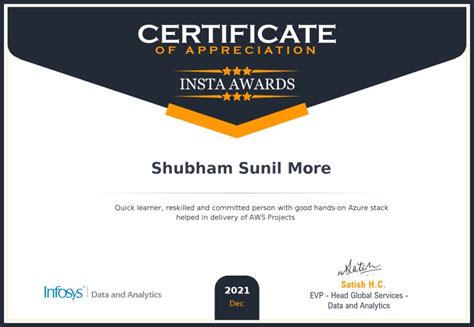 Instaaward Infosys Rewardsandrecognition Infoscion Shubham More