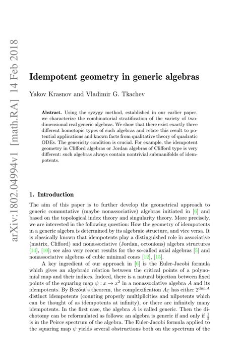 Pdf Idempotent Geometry In Generic Algebras
