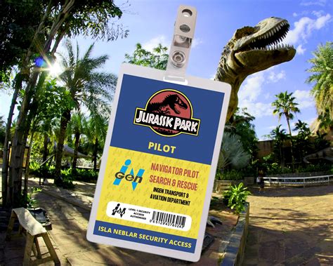 Printable Jurassic Park Pilot Id Card Park Division Id Etsy