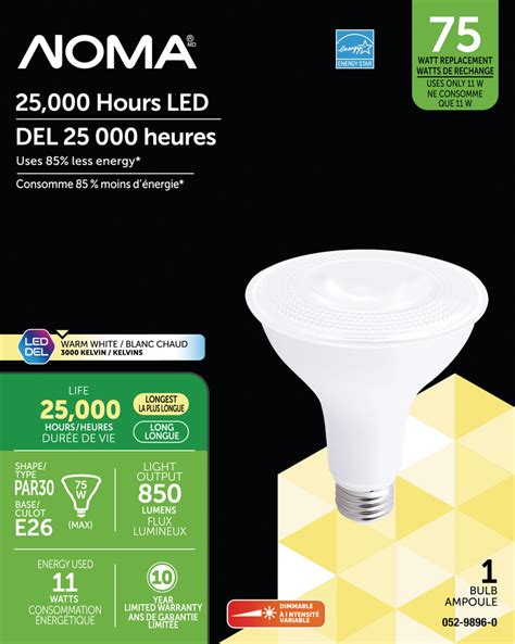 Ampoule Pour Projecteur à Del à Intensité Variable à Culot E26 Noma Par30 3000k 850 Lumens