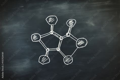 Chemical Structure Diagram Drawn On A Chalkboard Illustrating Molecular Connections And Atoms In