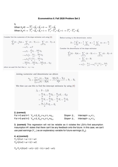 Problem Set 2 Soluciones Econometrics Ii Fall 2020 Problem Set 2 1 When X D 0 → Y 0 β 0 →