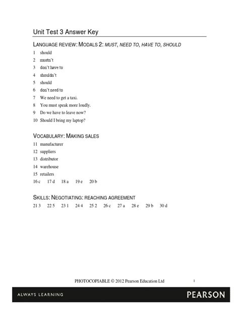 Quiz Unit 3 Answer Key Pdf