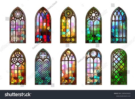 Gothic Stained Glass Windows Church Medieval Stock Vector Royalty Free