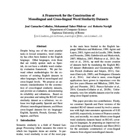 A Framework For The Construction Of Monolingual And Cross Lingual Word Similarity Datasets Acl