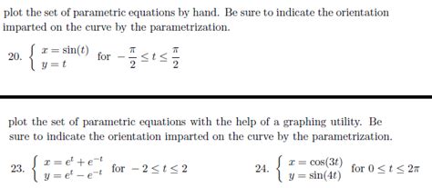 Solved Plot The Set Of Parametric Equations By Hand Be Sure Chegg