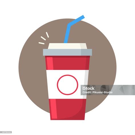 소다 컵 아이콘입니다 밀짚 플랫 로고 아이콘 스티커가 있는 청량 음료 빨간 종이컵 패스트 푸드 기호입니다 컵에 대한 스톡 벡터 아트 및 기타 이미지 Istock