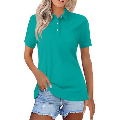 Mohiass Womens Polo Shirts Collared Solid Color T Shirts Loose Fit