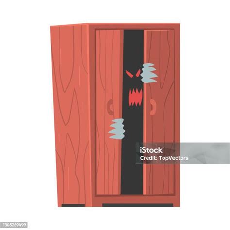 유령 괴물 또는 유령으로 그로테스크 생물 과 무서운 외관 앉아 옷장 벡터 일러스트 경외감에 대한 스톡 벡터 아트 및 기타 이미지