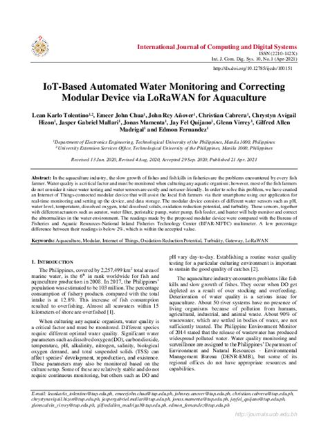 pdf iot based automated water monitoring and correcting modular