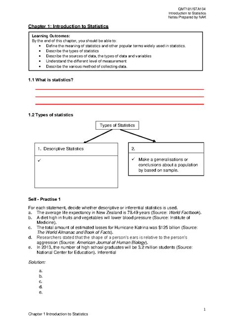 STA104 Chapter 1 Babe S Note Introduction To Statistics Notes Prepared By NAK 1 Types
