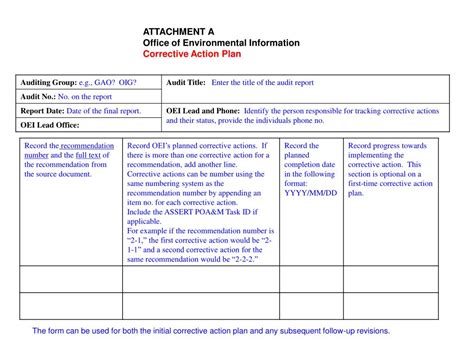 Internal Audit Corrective Action Plan Template