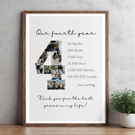 4 Year Anniversary T For Him Photo Collage Personalized 4th