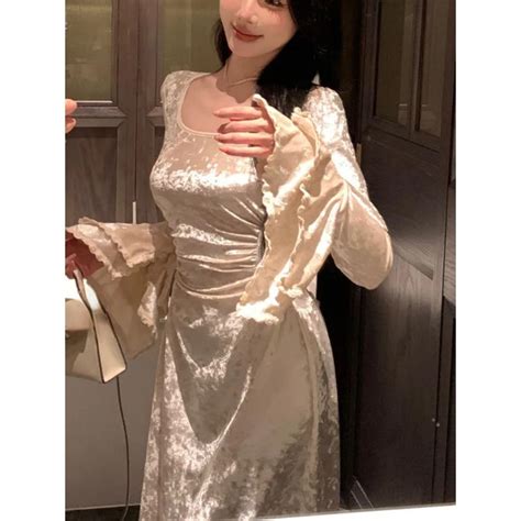 Купити Французьке вінтажне жіноче літнє плаття з довгим рукавом елегантне вечірнє плаття міді