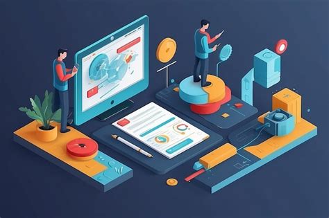 Premium Photo Flat Isometric Illustration Concept Of Man Maintaining Update Application