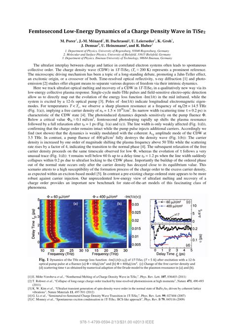 Pdf Femtosecond Low Energy Dynamics Of A Charge Density Wave In Tise2