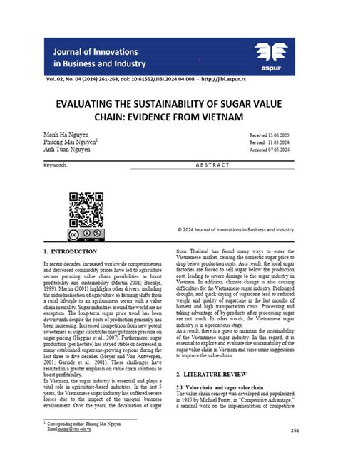 Evaluating The Sustainability Of Sugar Value Chain Evidence From