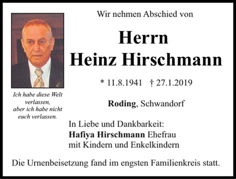 Traueranzeigen Von Heinz Andreas Hirschmann Mittelbayerische Trauer