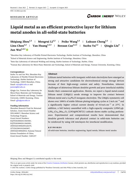 Pdf Liquid Metal As An Efficient Protective Layer For Lithium Metal
