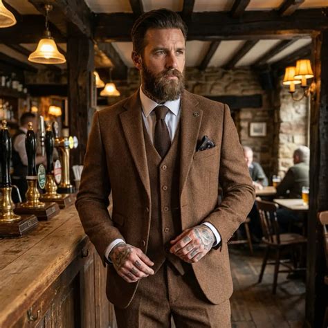 Truclothing Im42 Mens Brown 3 Piece Tweed Suits