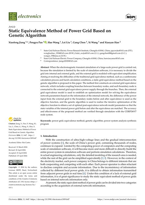 Pdf Static Equivalence Method Of Power Grid Based On Genetic Algorithm