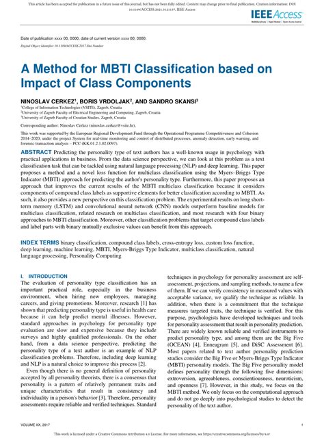 Pdf A Method For Mbti Classification Based On Impact Of Class Components