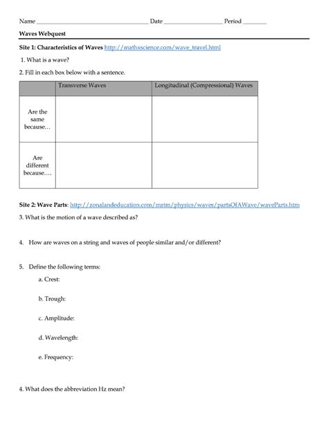 Waves Webquest Answer Key Fill Online Printable Fillable Blank Pdffiller