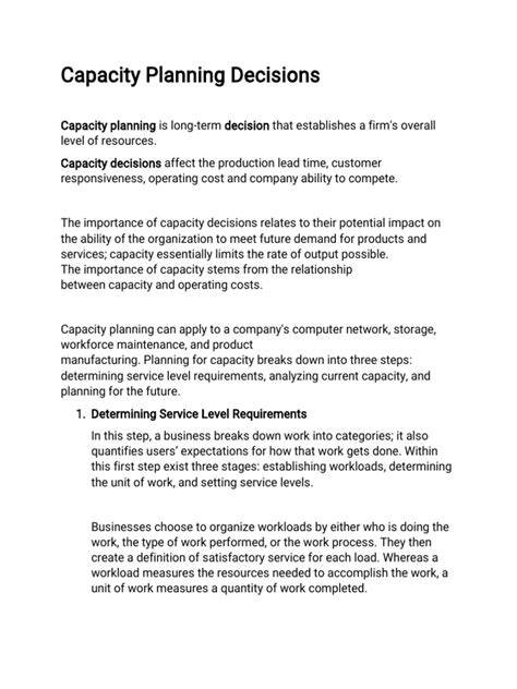 Capacity Planning Decision Pdf
