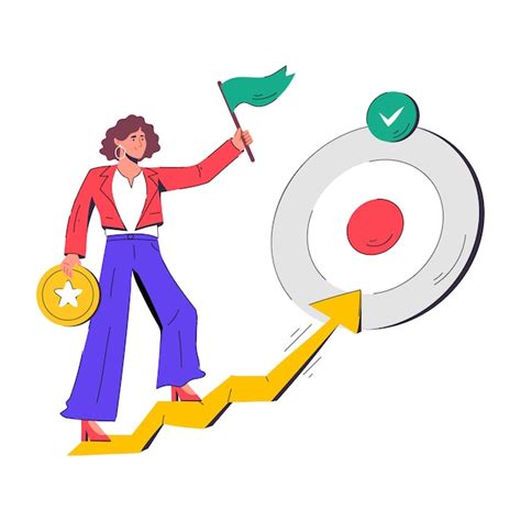 Premium Vector A Woman Standing On A Yellow Arrow With A Green Flag