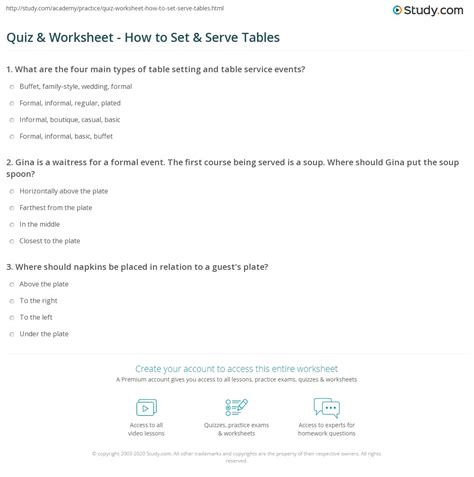Quiz Worksheet How To Set Serve Tables Study Com