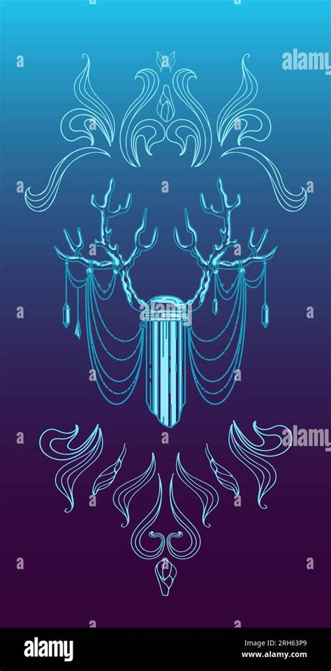 Deer Antlers Crystal Floral Motifs Phases Of The Moon Vector