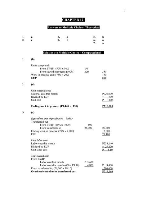 Cost Acc Chapter 12 Chapter 12 Answers To Multiple Choice Theoretical 1 A 3 A 5 B 2 C 4