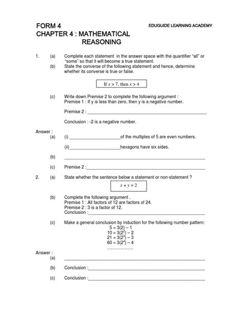 Form 4 Chapter 4 Mathematical Reasoning Pdf Logical Consequence