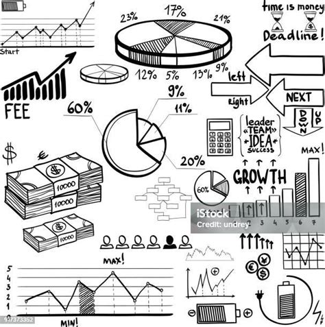비즈니스 금융 낙서 손으로 그린 요소입니다 개념그래프 차트 파이 화살표 표시 그래프에 대한 스톡 벡터 아트 및 기타 이미지 그래프 드로잉 금융 Istock