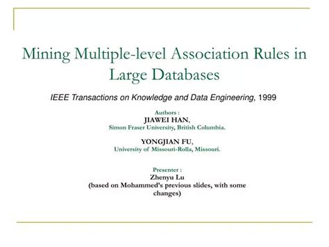 ppt mining multiple level association rules in large databases