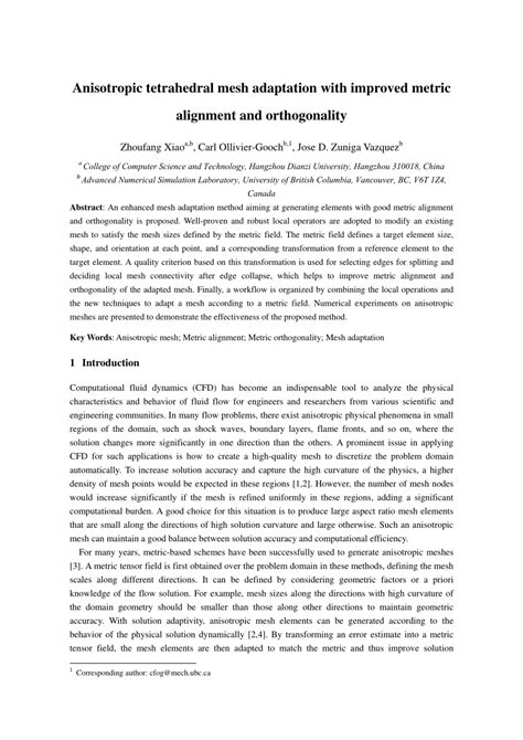 Pdf Anisotropic Tetrahedral Mesh Adaptation With Improved Metric Alignment And Orthogonality