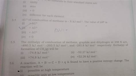 Δu − The Enthalpy Of Combustion Of Methane Graphite And Dihydrogen At 29