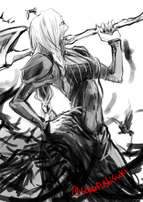 Safebooru 1girl Axe Bird Braid Breasts Commentary Request Crow Dress