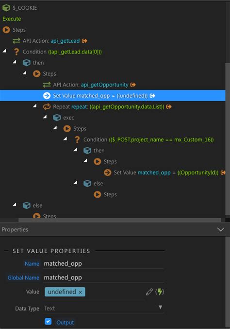How To Outputsend A Variable Which Is Conditionally Set In A Repeat Block At The Back End To