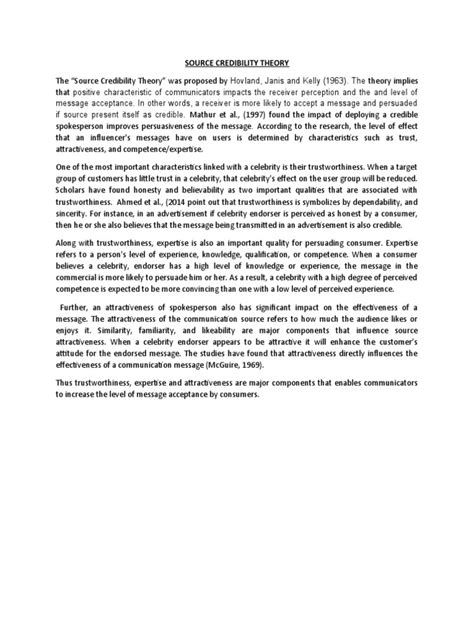 Source Credibility Theory Pdf Credibility Marketing