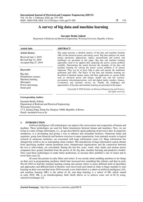 Pdf A Survey Of Big Data And Machine Learning