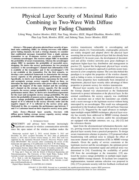 Pdf Physical Layer Security Of Maximal Ratio Combining In Two Wave With Diffuse Power Fading