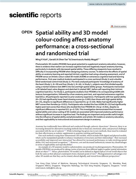 pdf spatial ability and 3d model colour coding affect anatomy